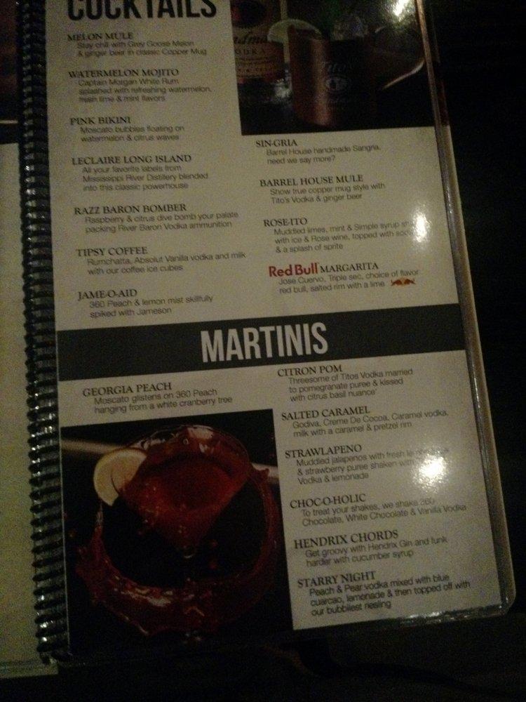 Menu at Barrel House, Dubuque