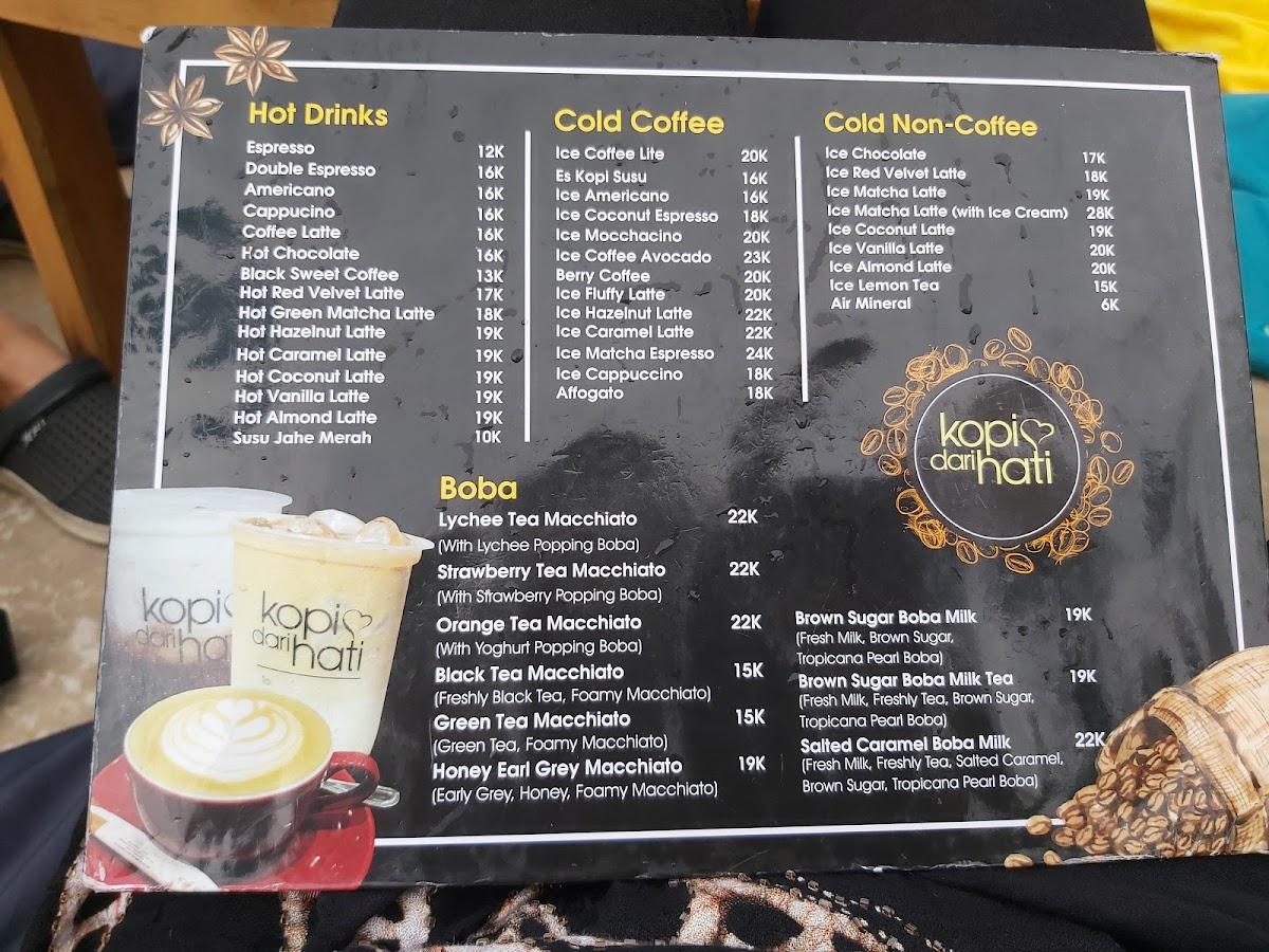 Menu at Kopi Dari Hati Taman Dinari, Depok