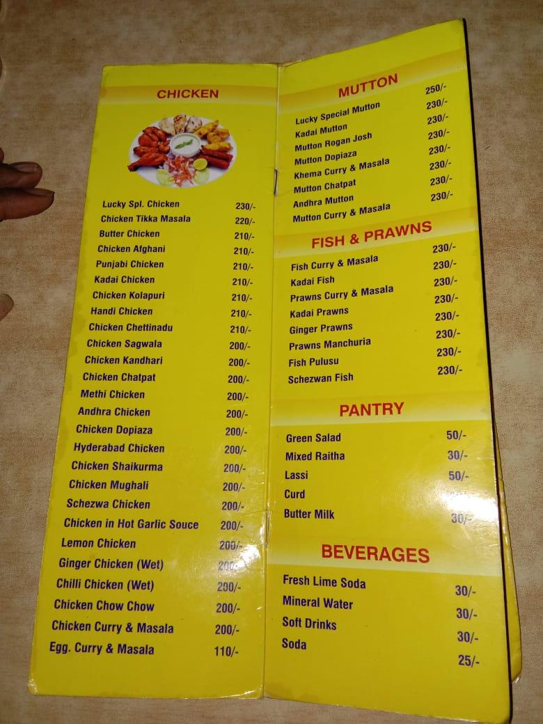 Menu at Lucky Bar, Hyderabad