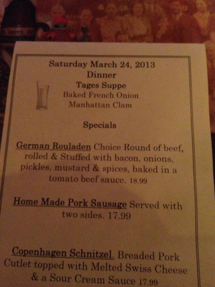 Menu at Metzger's restaurant, Ann Arbor