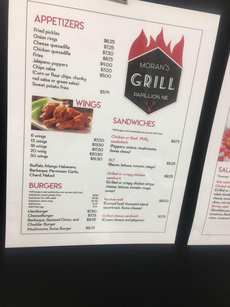 Menu at Moran’s Grill pub & bar, Papillion