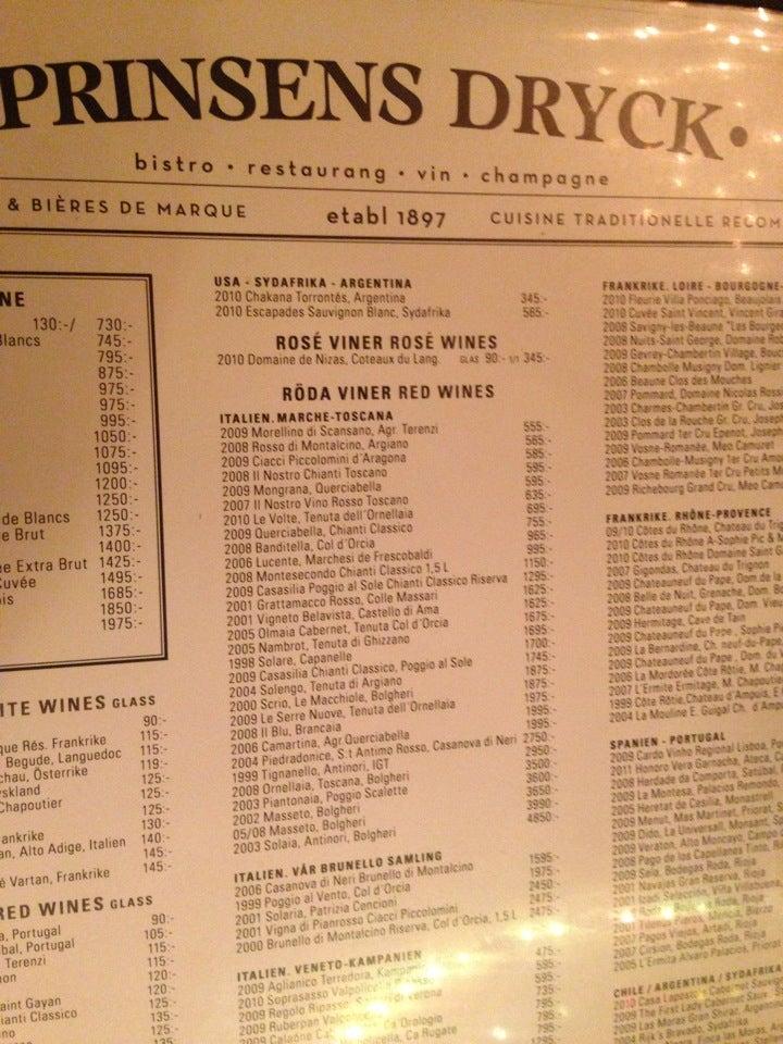 Menu at Restaurang Prinsen pub & bar, Stockholm, Mäster Samuelsgatan 4