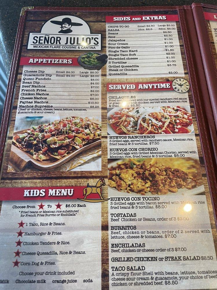 Menu at Señor Julio’s restaurant, Moline