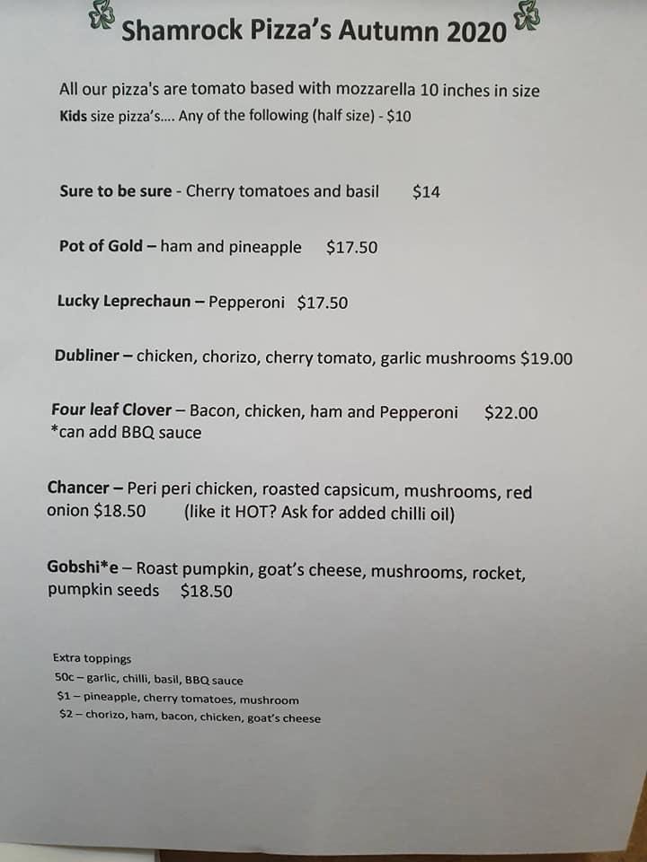 Menu at Shamrock Hotel Greenbushes pub & bar, Greenbushes