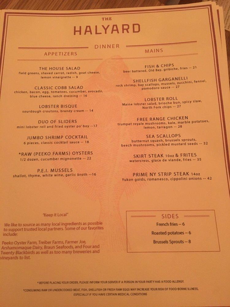 Menu at The Halyard Restaurant, Greenport, County Rd 48