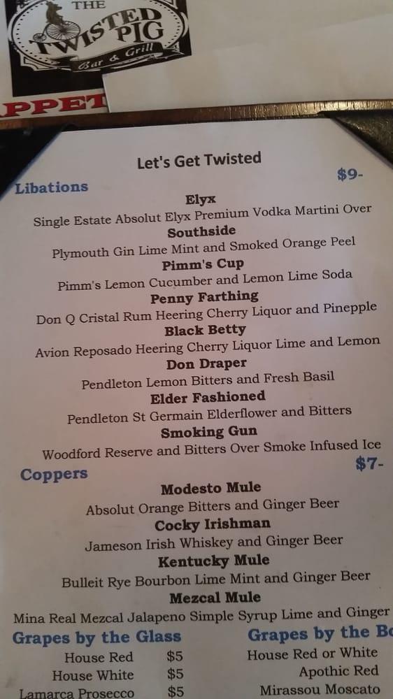 Menu at The Twisted Pig Bar and Grill, Modesto