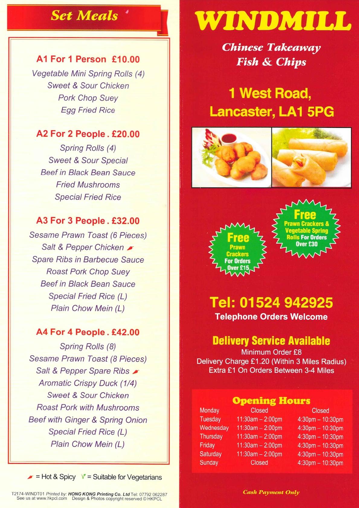 Menu at Windmill fast food, Lancaster