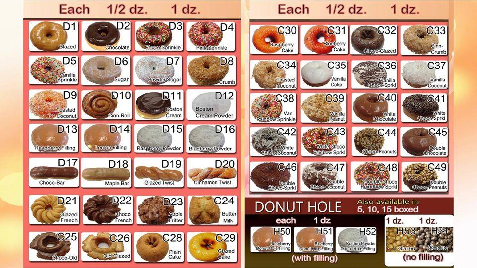 Menu at Arizona Donut Co. restaurant, Tempe
