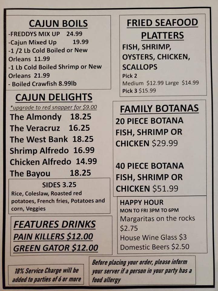 Menu at Daddy's Seafood & Cajun Kitchen restaurant, South Padre Island