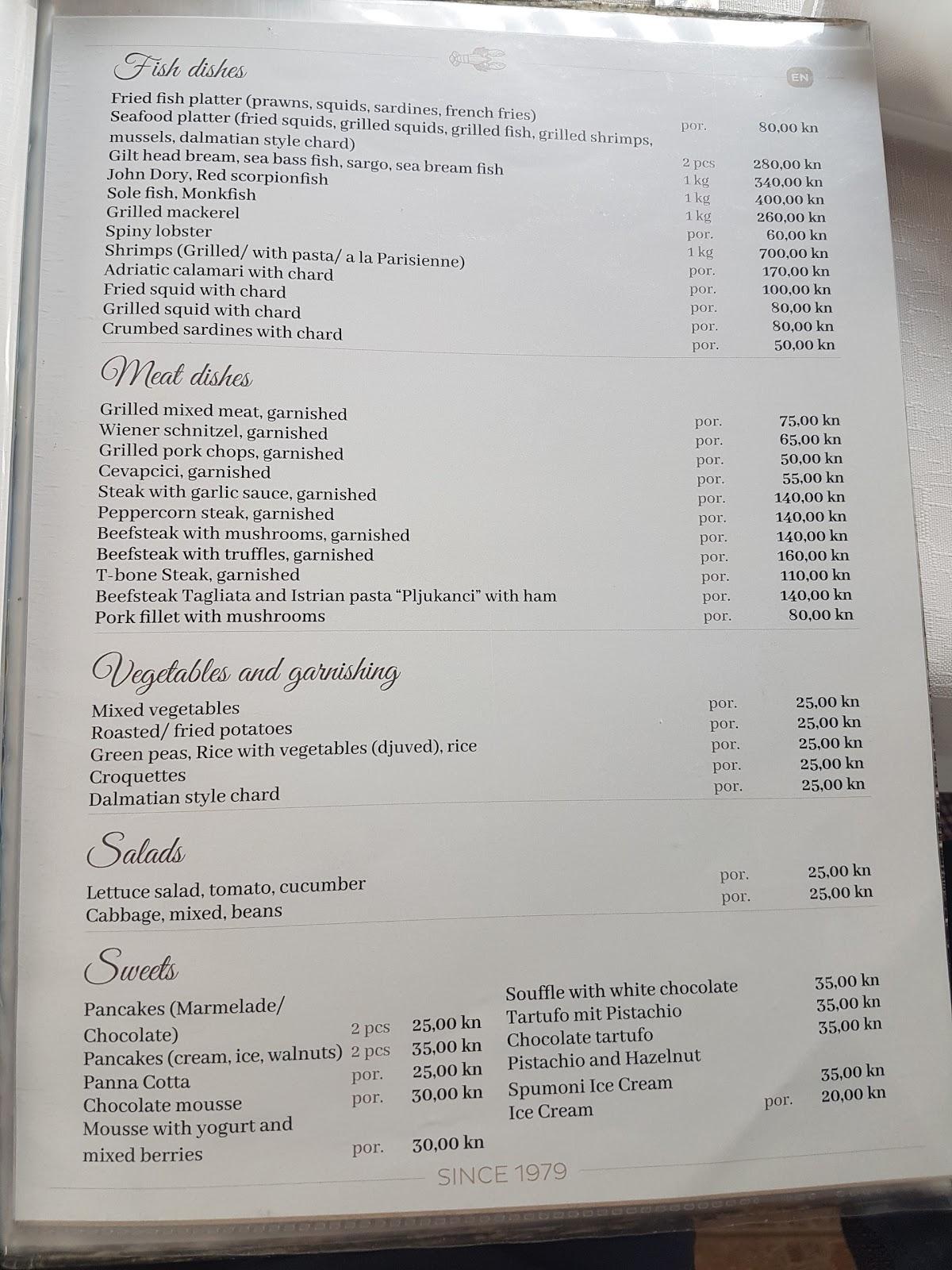 Menu at More restaurant, Funtana