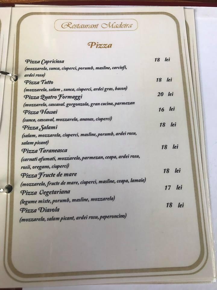 Menu at Restaurant Madeira, Pecica