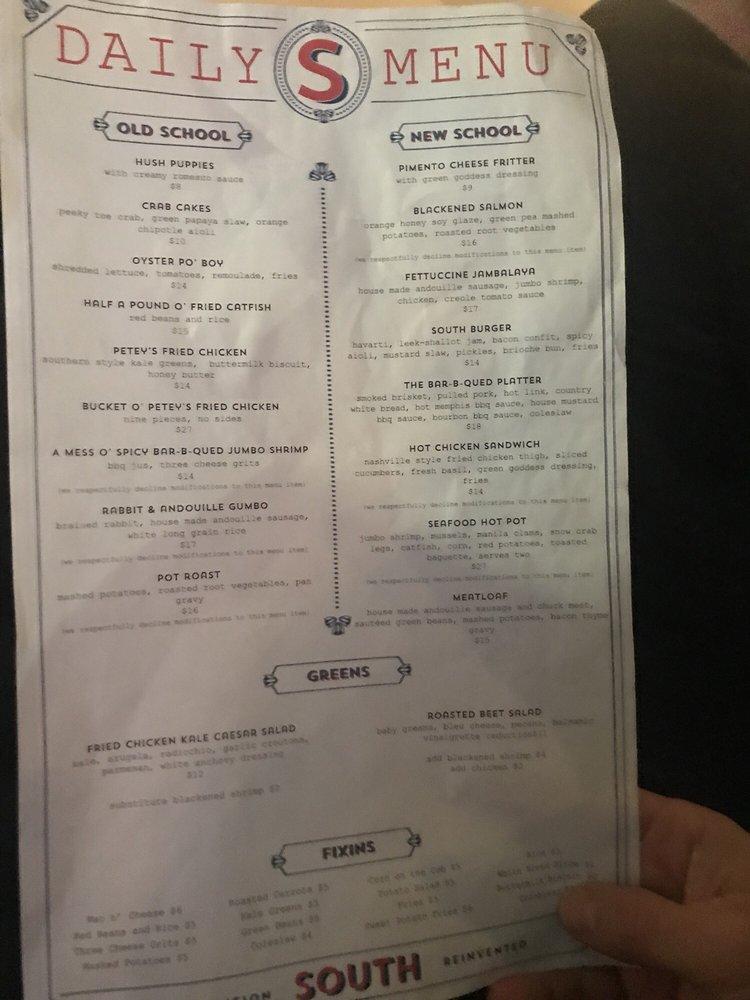 Menu at South restaurant, Sacramento