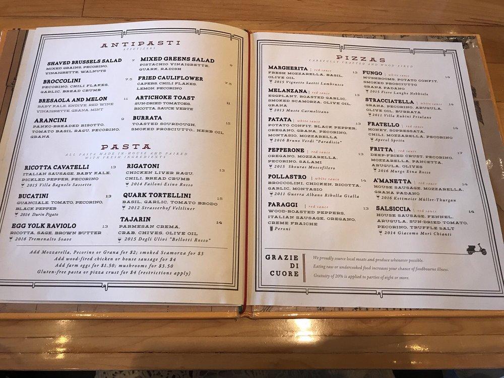 Menu at Via Farina pizzeria, Omaha