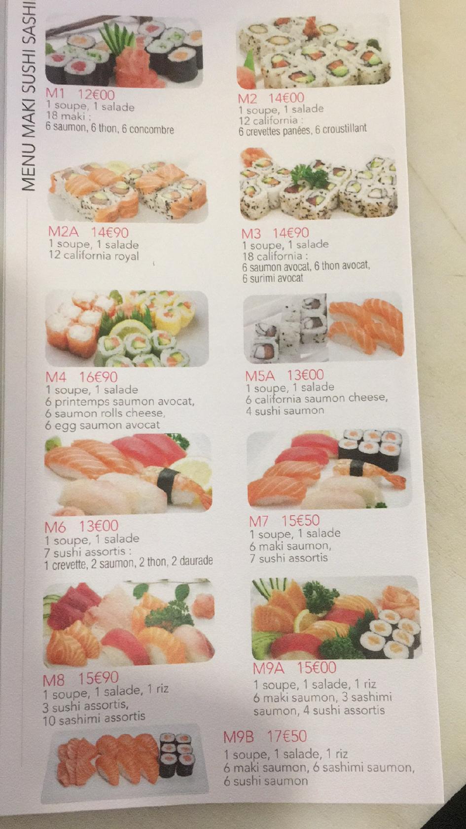 Menu au koyama sushi restaurant, Le Plessis-Trévise