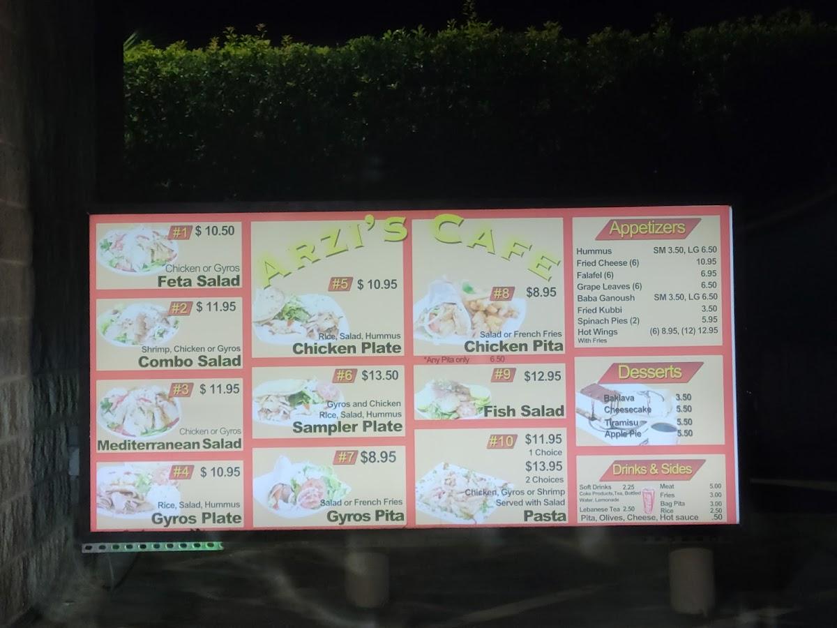 Menu at Arzi's Greek and Lebanese Restaurant, Central, Wax Rd Suite G