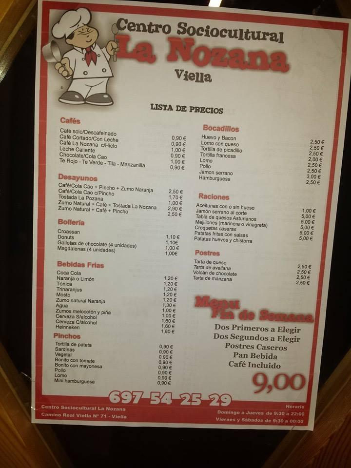 Carta del pub y bar CENTRO SOCIO-CULTURAL DE VIELLA, España