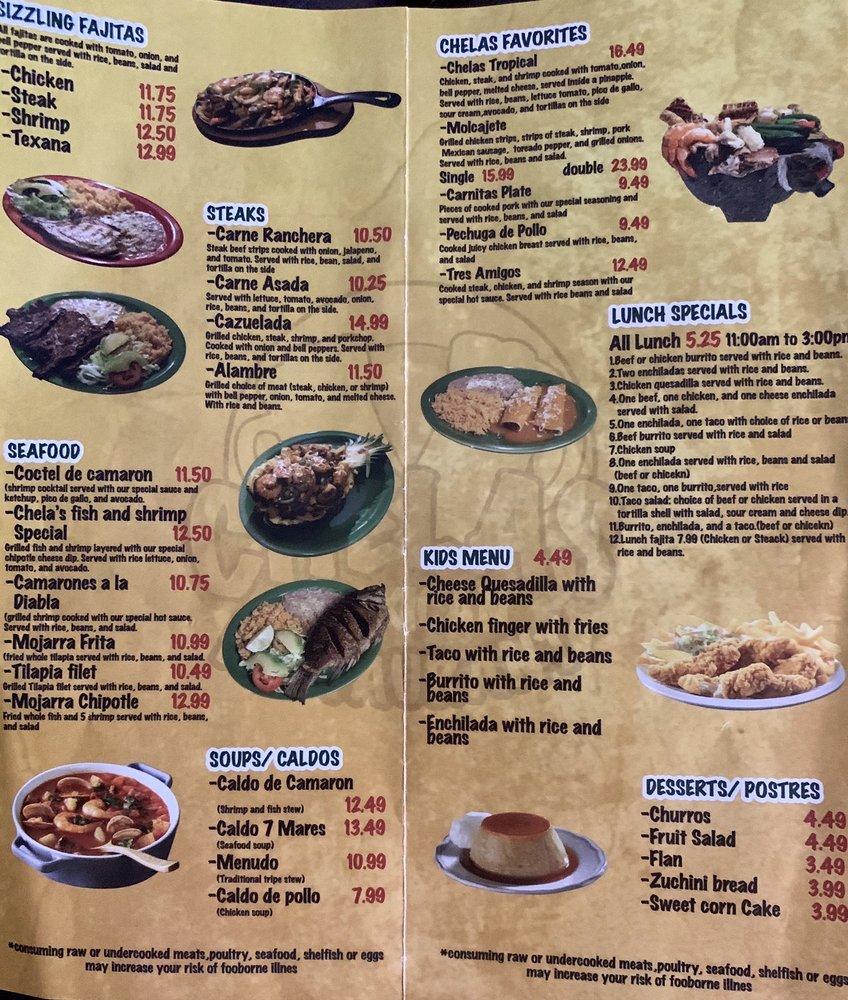 Menu at Chelas Mexican Restaurant, Grayson