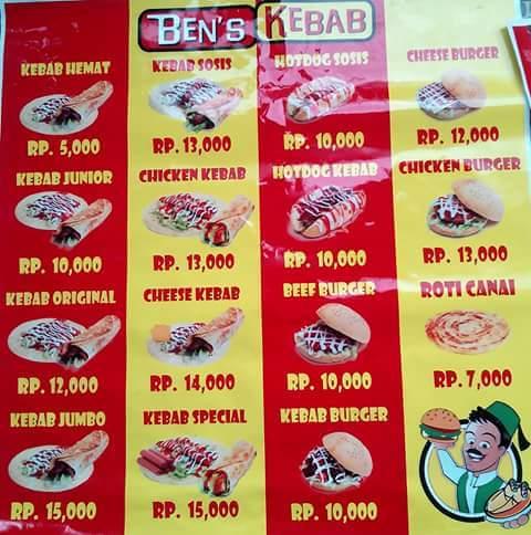 Menu at KEBAB TURKI BENS KEBAB 2 cafe, Karawang