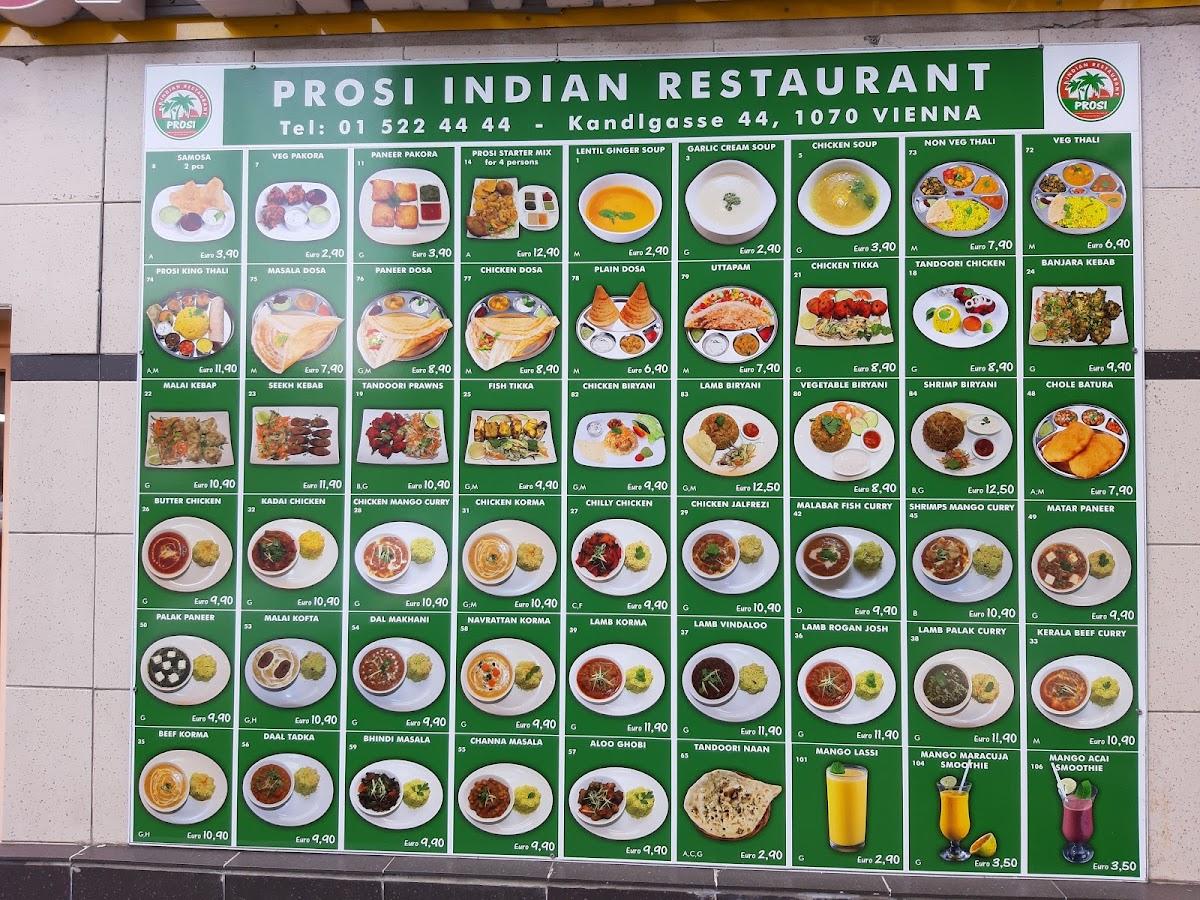 Speisekarte von PROSI South & North Indian Restaurant, Wien