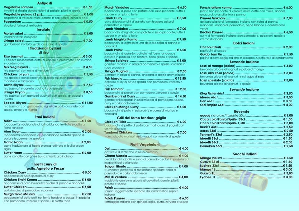 Menu da Hare Krishna Rosticceria Indiana ristorante, Torino