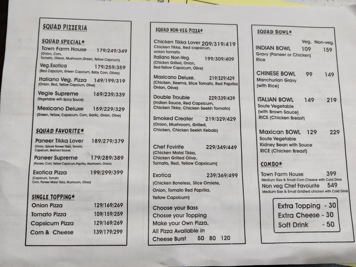 Menu at Squad Pizzeria & Restaurant, New Tehri