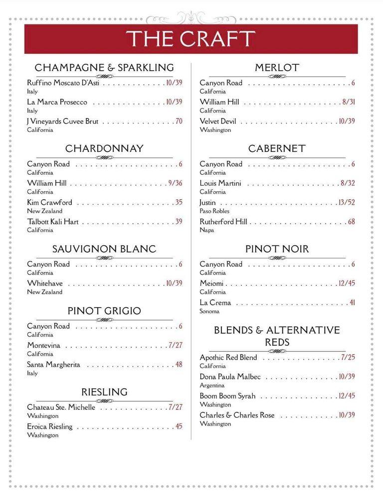 Menu at The Craft Bar and Grill, Enterprise