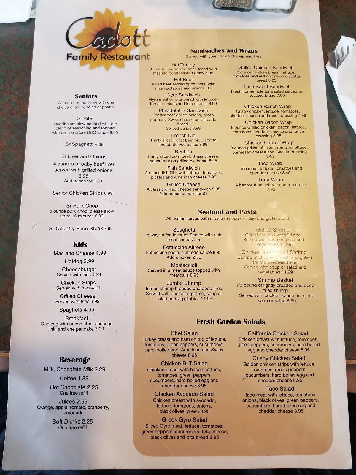 Menu at Cadott Family Restaurant, Cadott, 641 WI-27