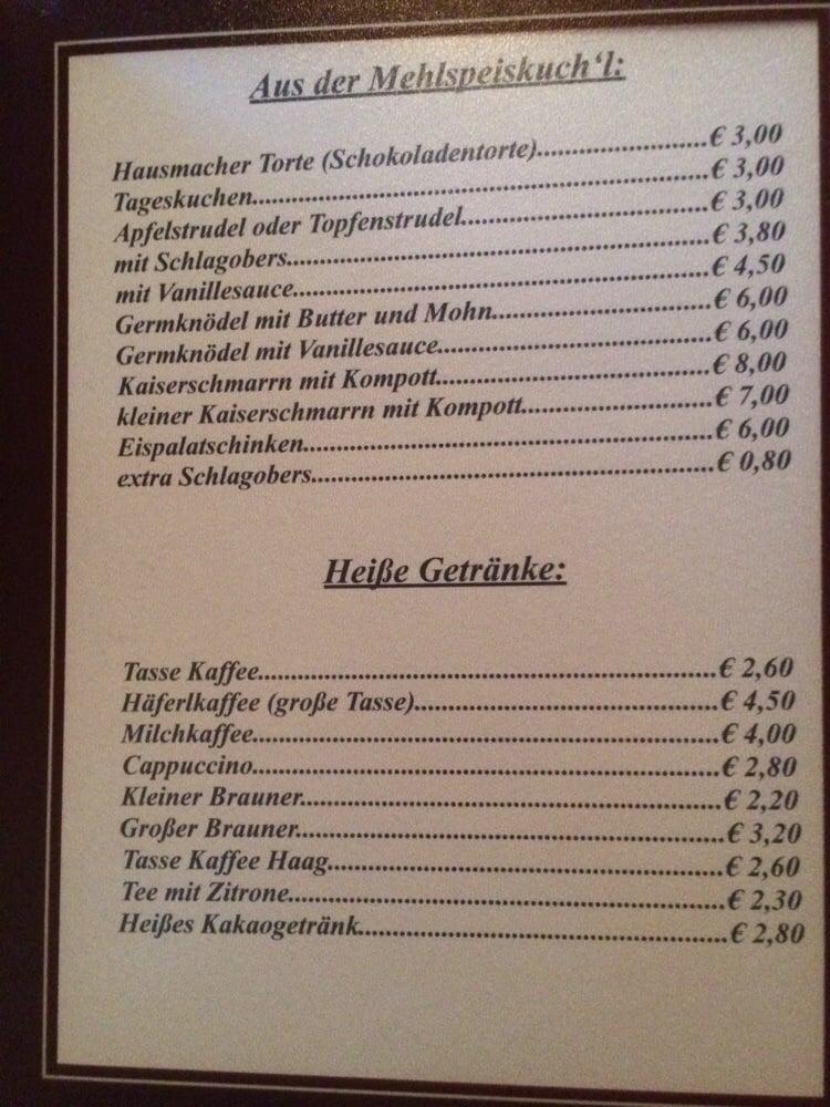 Menu at Fiaker, Filzmoos