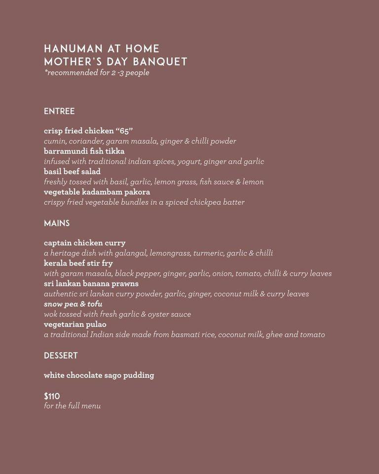Menu at Hanuman restaurant, Alice Springs, 82 Barrett Dr
