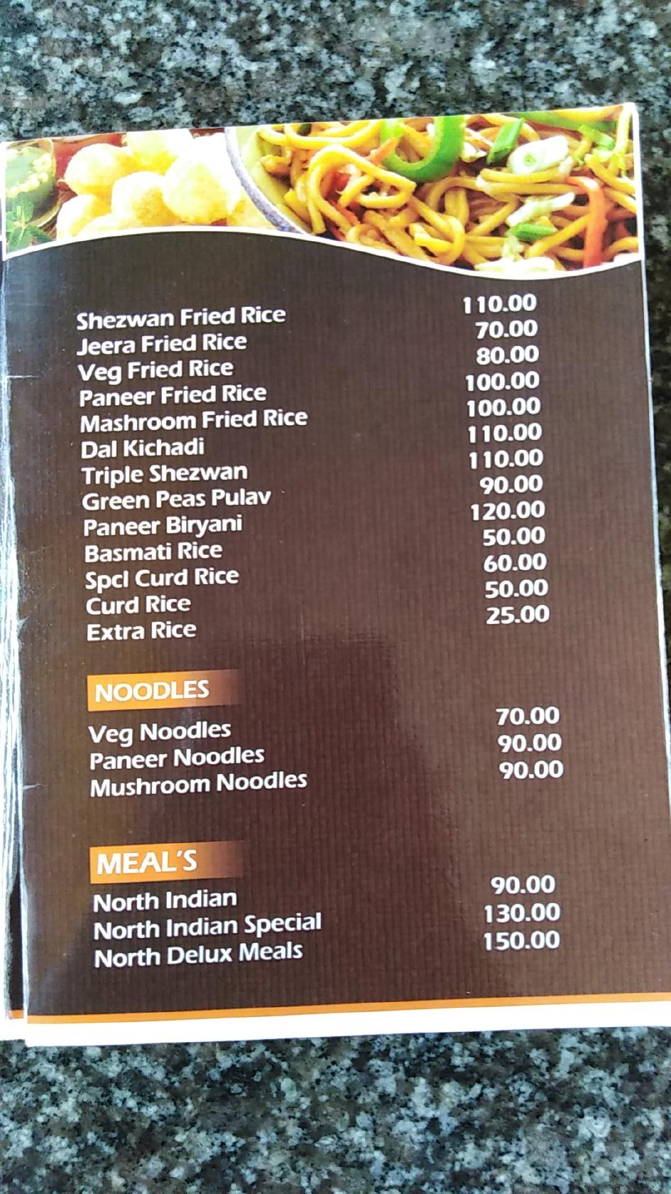 Menu at Hotel Indraprastha, India, NH 66