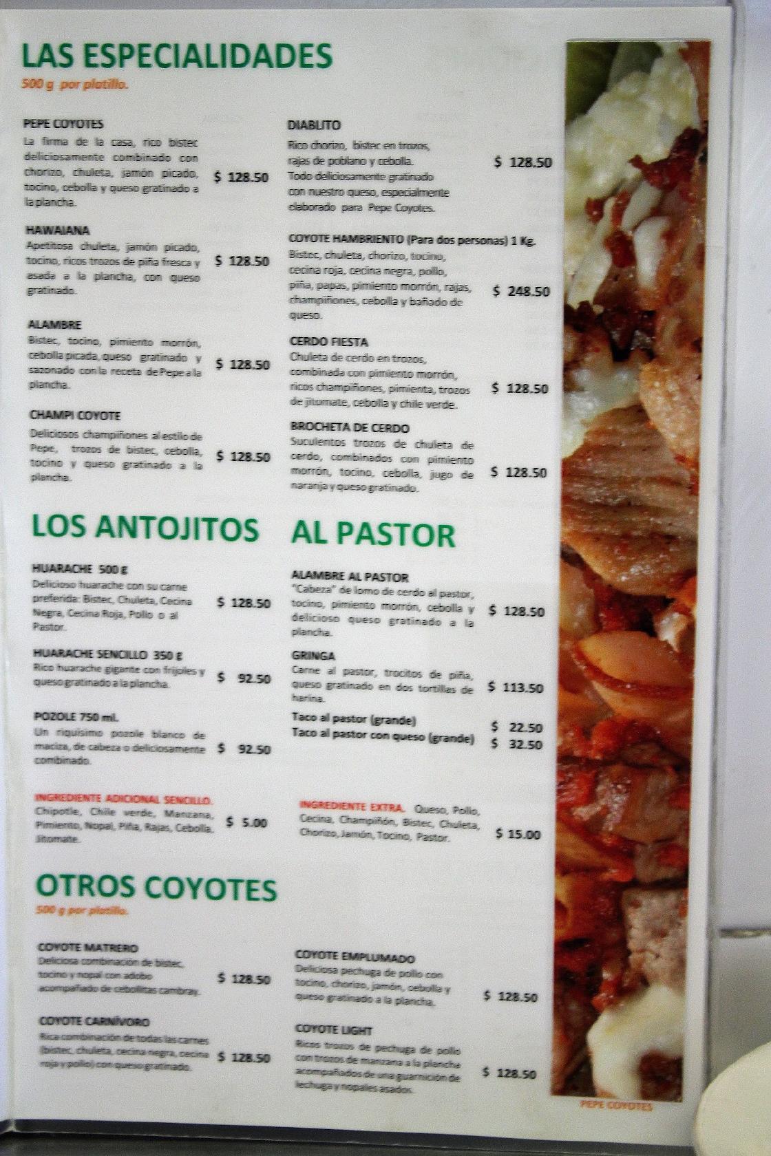 Carta del restaurante Pepe Coyotes Coyoacán, Ciudad del México, Avenida ...