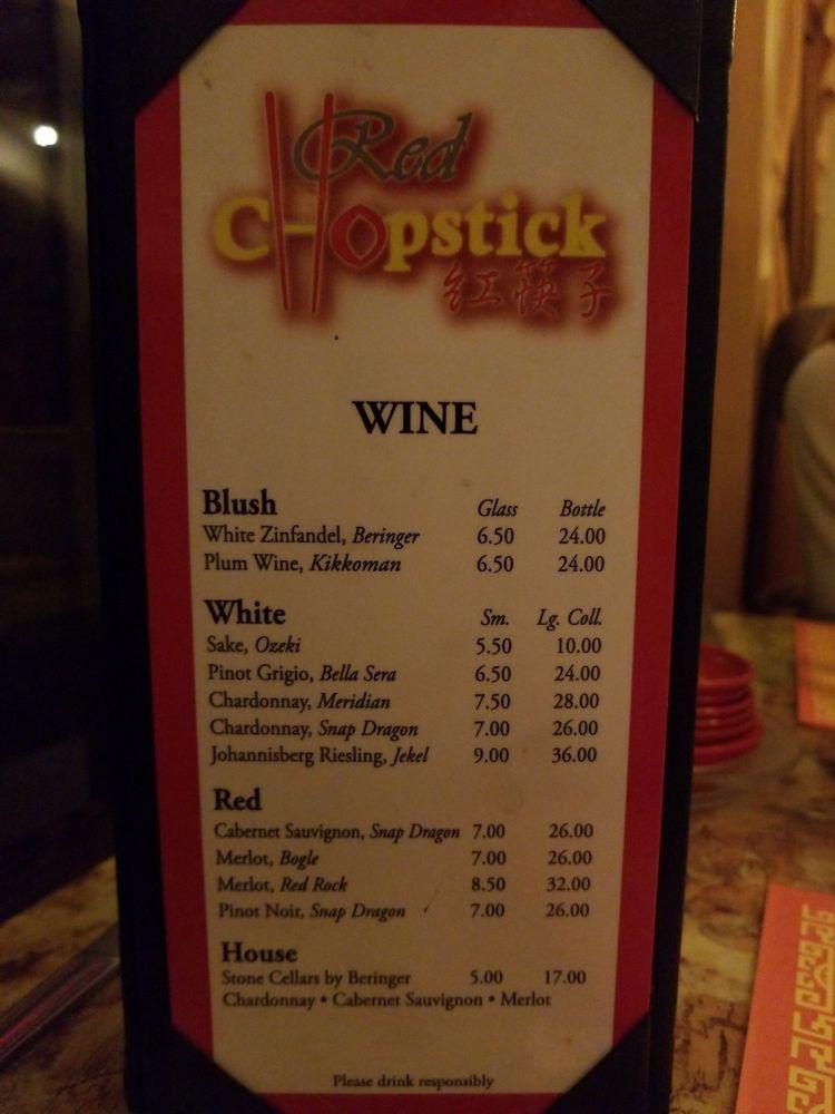 Menu at Red Chopstick restaurant, Sedona, 111 Bell Rock Plaza