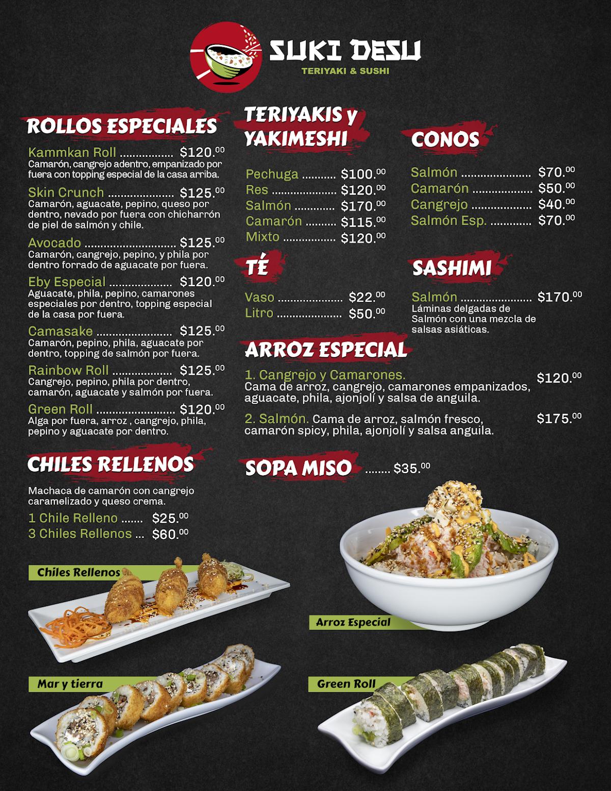Carta del restaurante Suki Desu Teriyaki & Sushi, Tijuana