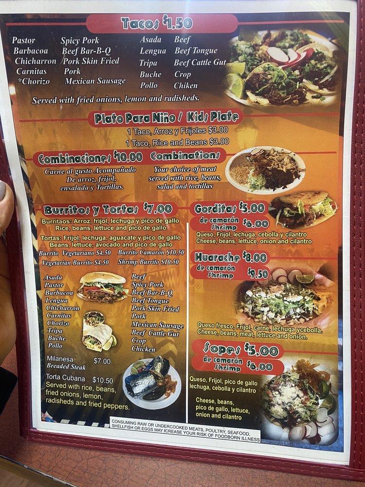 Menu at Tacos y Mariscos Lindo México restaurant, Hendersonville, 917B ...
