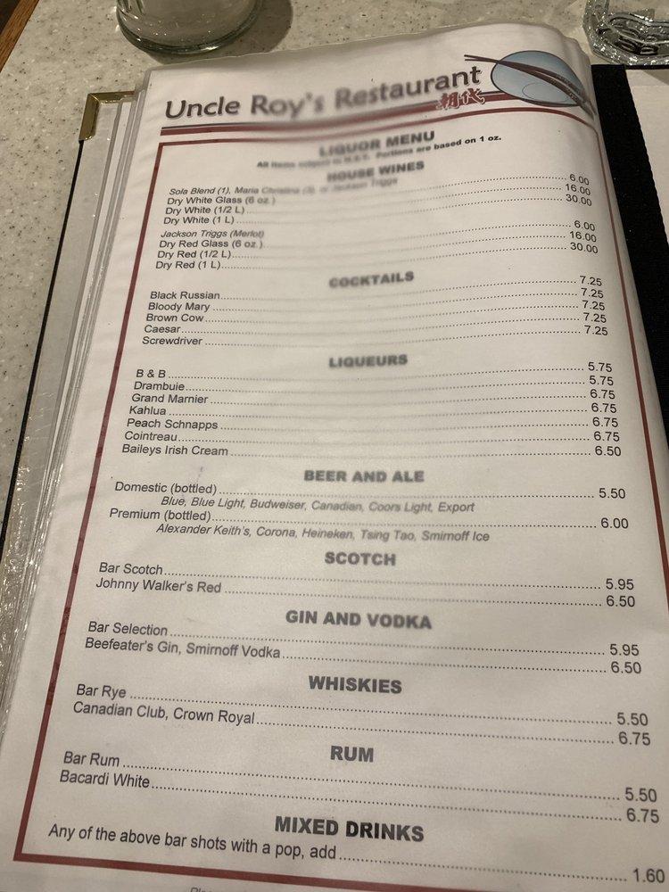Menu at Uncle Roy's Restaurant, Midland