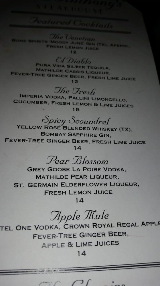 Menu at Vic & Anthony's Steakhouse, Houston