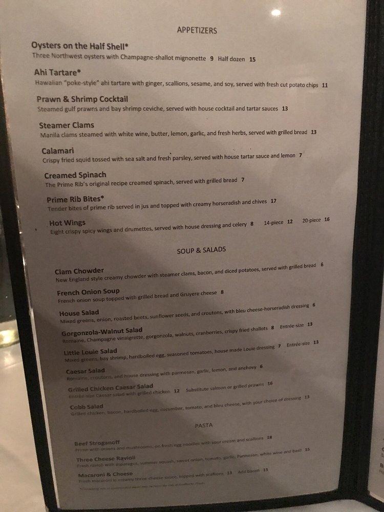 Menu at Clyde's Prime Rib Restaurant and Bar, Portland
