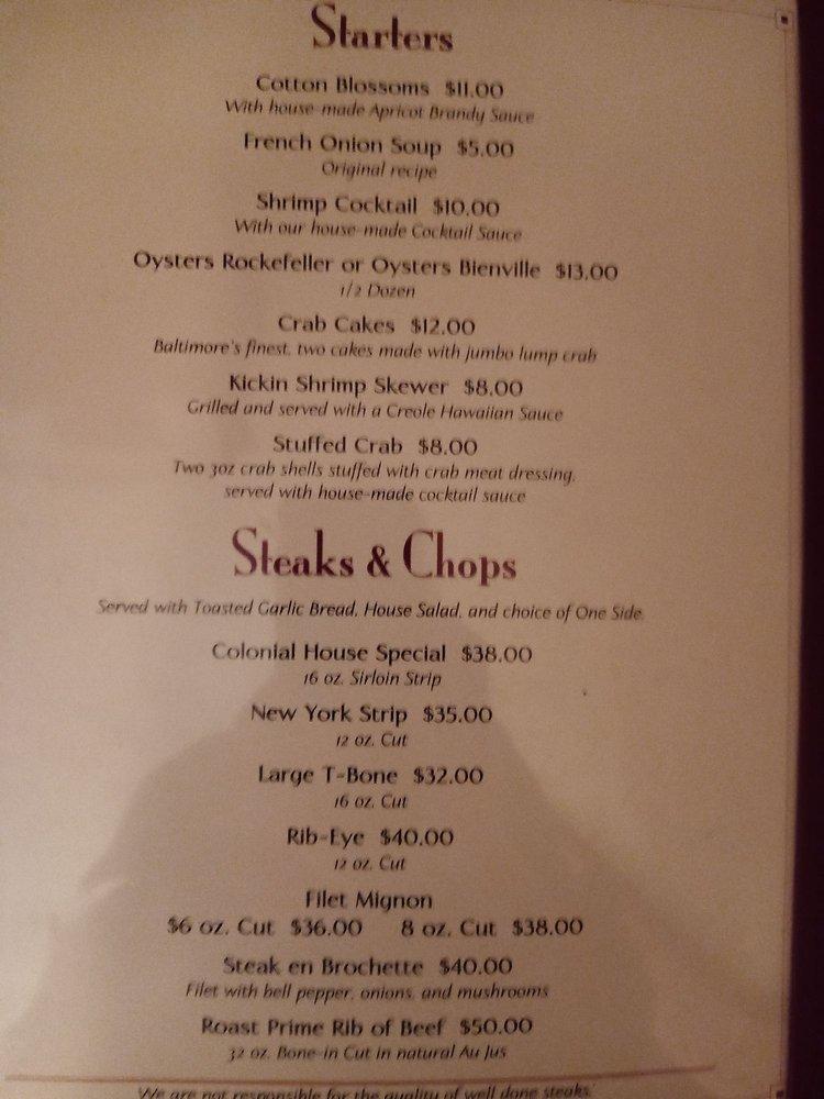 Menu at Colonial Steak House steakhouse, Pine Bluff
