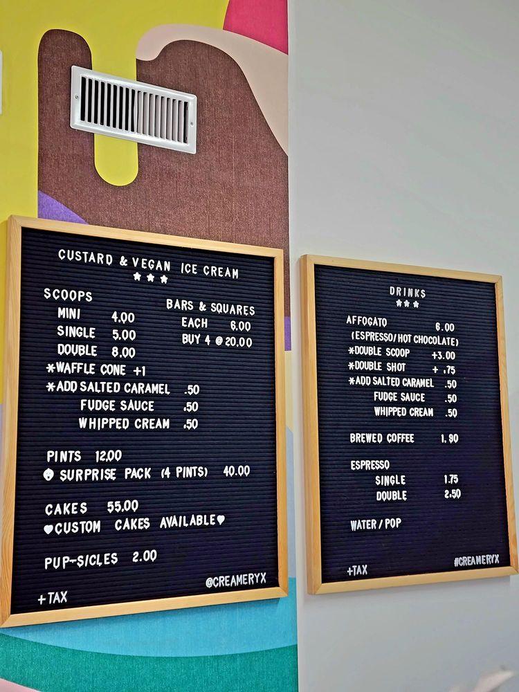 Menu at Creamery X desserts, Toronto