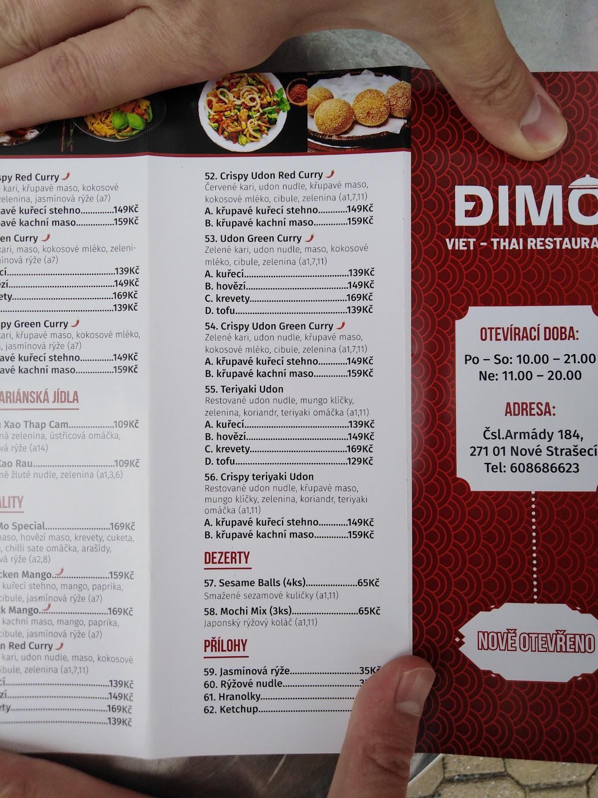 Menu at DIMO Restaurant, Nové Strašecí