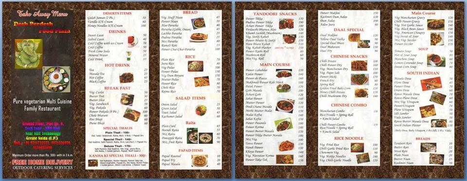 Menu at Desh Pradesh, Greater Noida