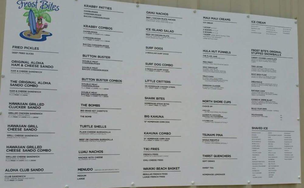 Menu at Frost Bites, Crane