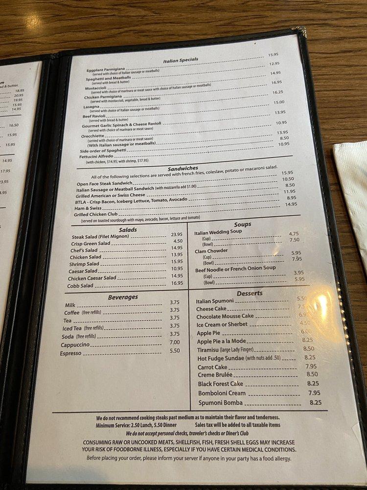 Carta de parrilla George Petrelli Steak House, Culver City