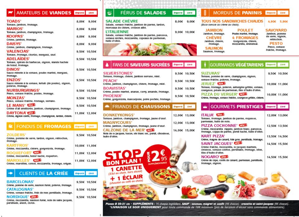 Menu at Kart Pizza Biscarrosse restaurant, Biscarrosse