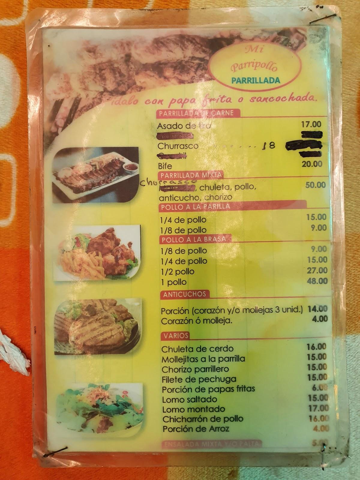Carta del restaurante Mi parripollo, Trujillo, Av. 28 del Julio # 268