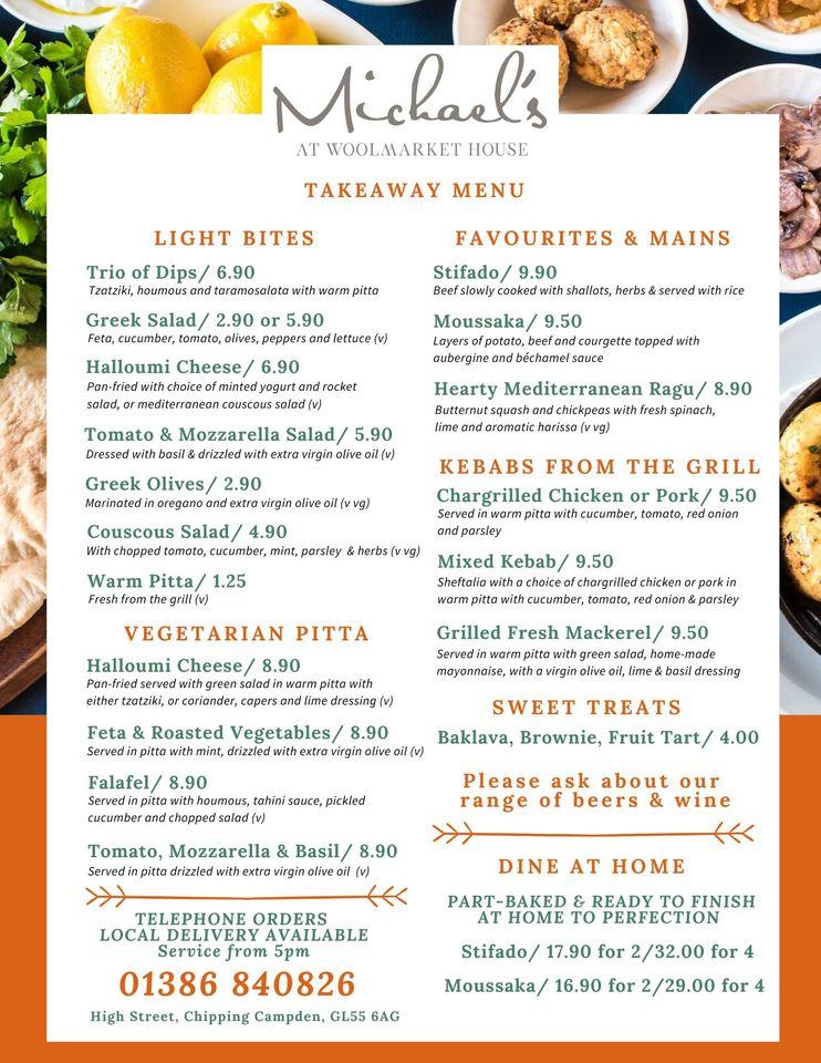Menu at Michael's Mediterranean Restaurant, Chipping Campden