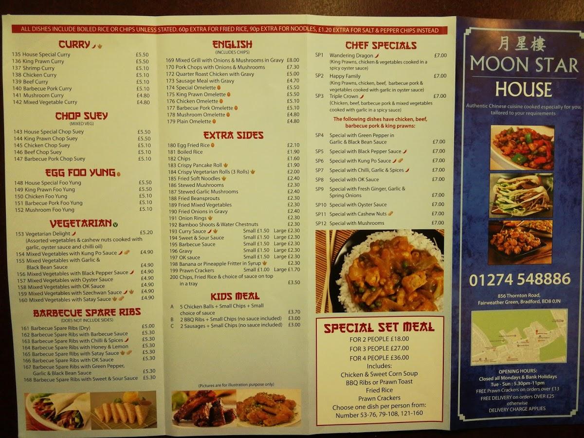Menu at Moonstar House fast food, Bradford
