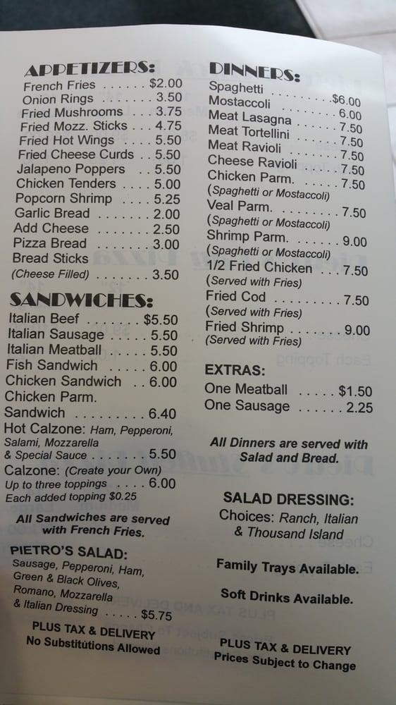 Menu at Pietro's Pizzeria, Roscoe