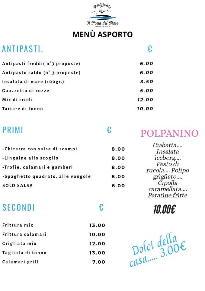 Menu at Ristorante Il Poeta del Mare, Rosciano