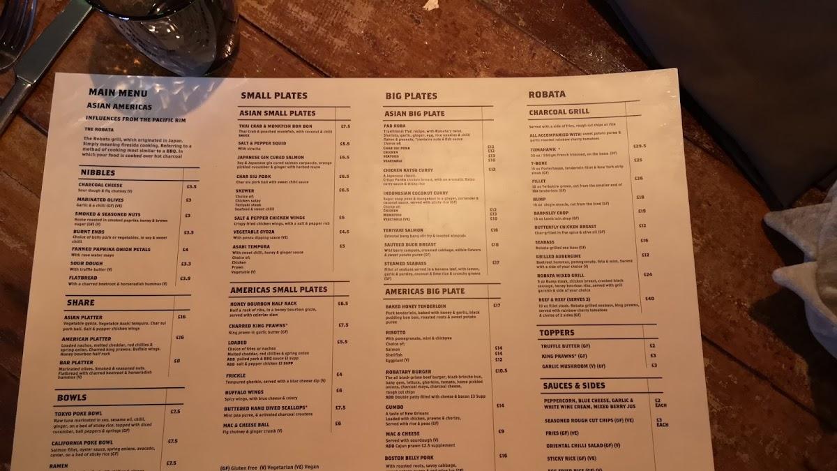 Menu at Robatary restaurant, Wakefield